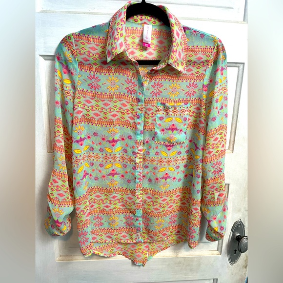 No Boundaries | Tops | Shear Multi Colored Button Down | Poshmark